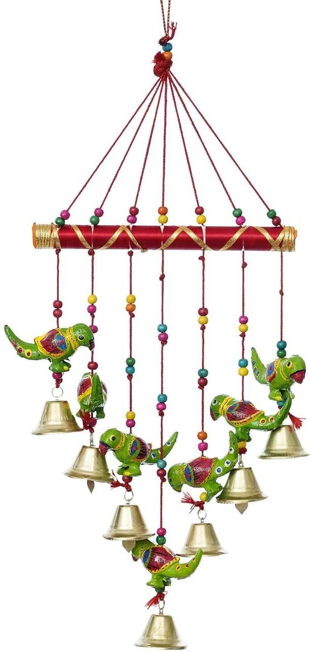Craft Yugam Rajasthani Bells Birds Parrot Design Wood Door Wall Hanging ...