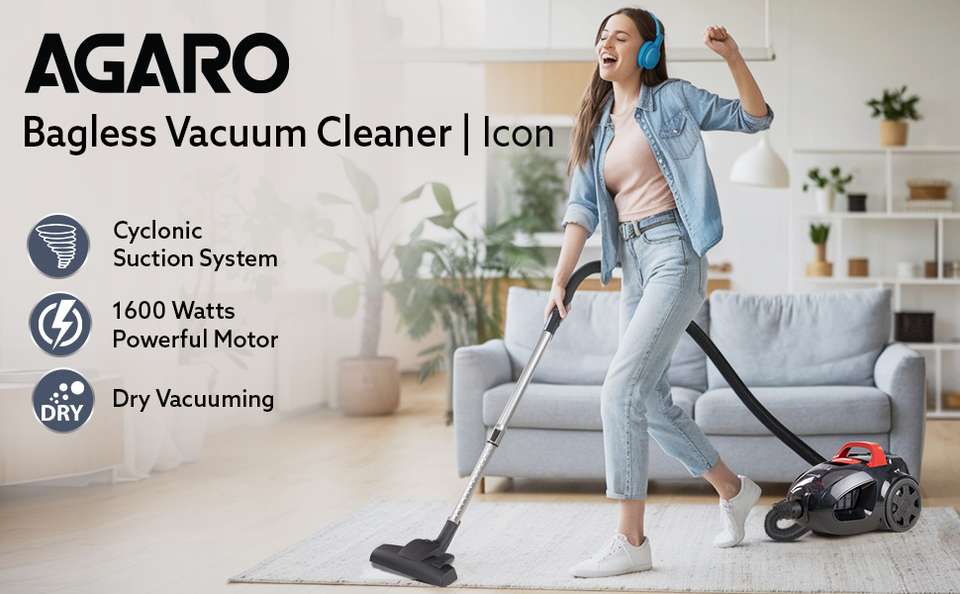 AGARO ICON Bagless Dry Vacuum Cleaner up to 24 kPa Variable Suction ...