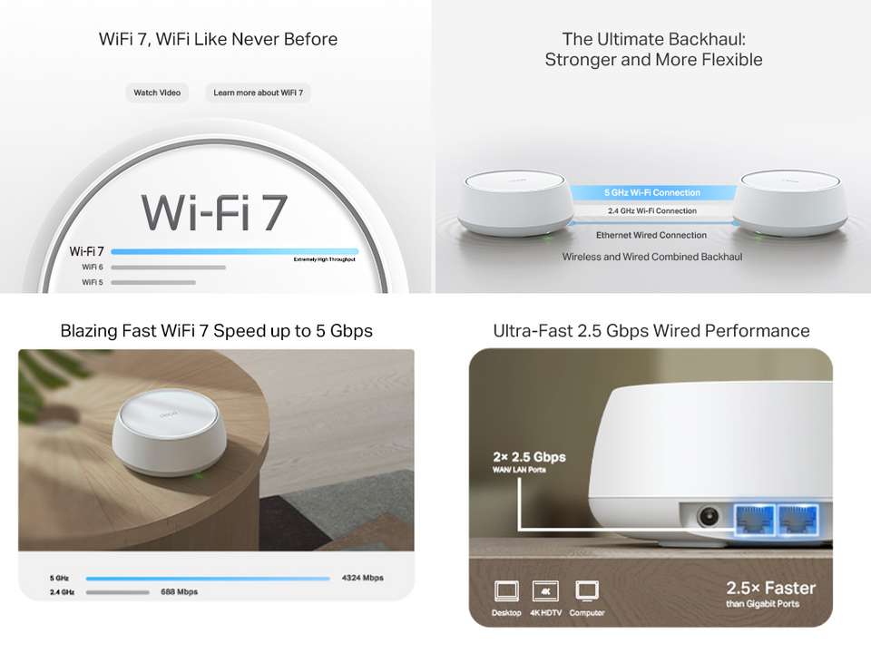 TP-Link Deco BE25(3-pack) BE5000 Whole Home Mesh WiFi 7 System Mesh ...
