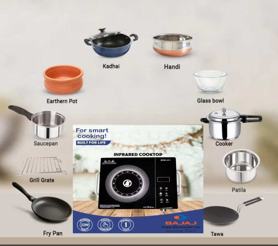 BAJAJ 2200 W Radiant Cooktop Touch Panel, Jog Dial - Buy BAJAJ 2200 W ...