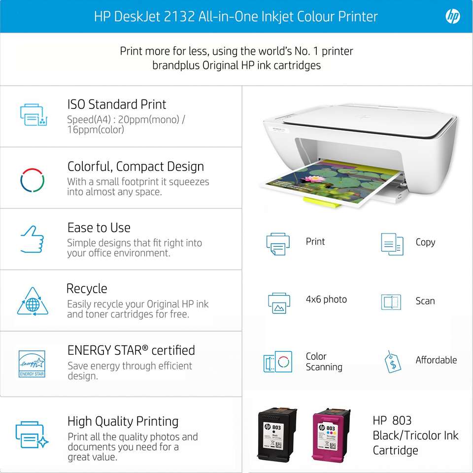 HP DeskJet 2132 All-in-One(F5S41D) Multi-function Color Inkjet Printer ...
