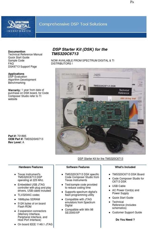 Texas Instruments TMS320C6713 DSP Starter Kit (DSK) Multipurpose ...