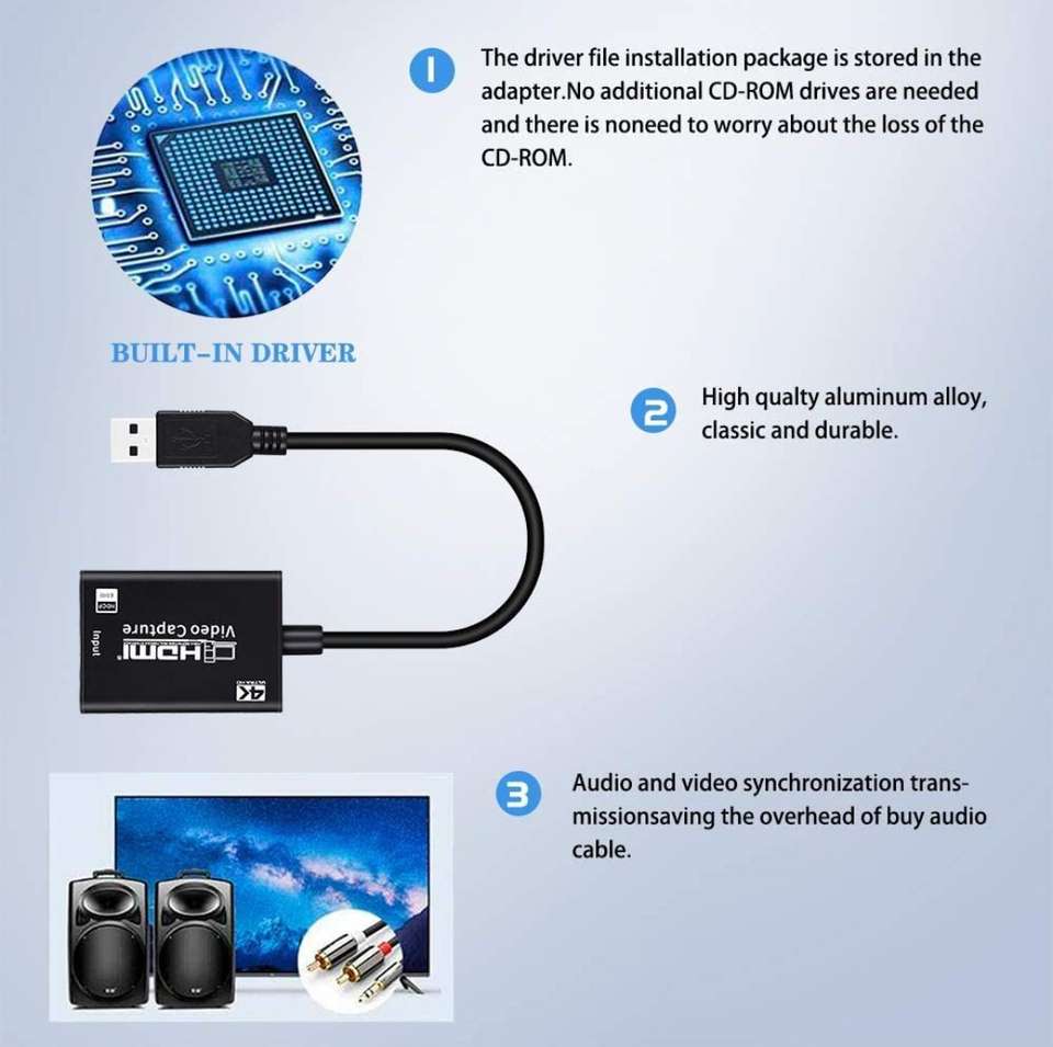 Technobyte 4K/FHD1080P USB 3.0 /HDMI Video Capture Card, HDMI Input ...