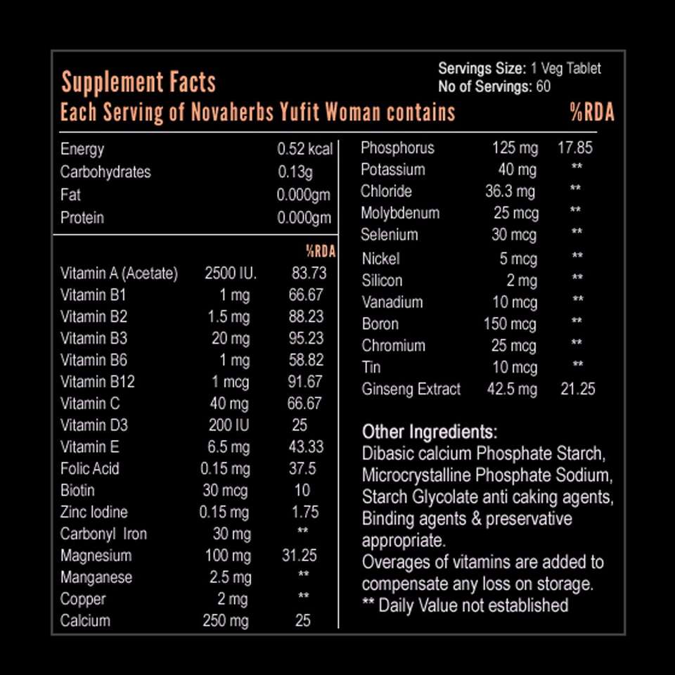 Novaherbs Yufit Woman - Multivitamins, Minerals & Antioxidants Tablets ...