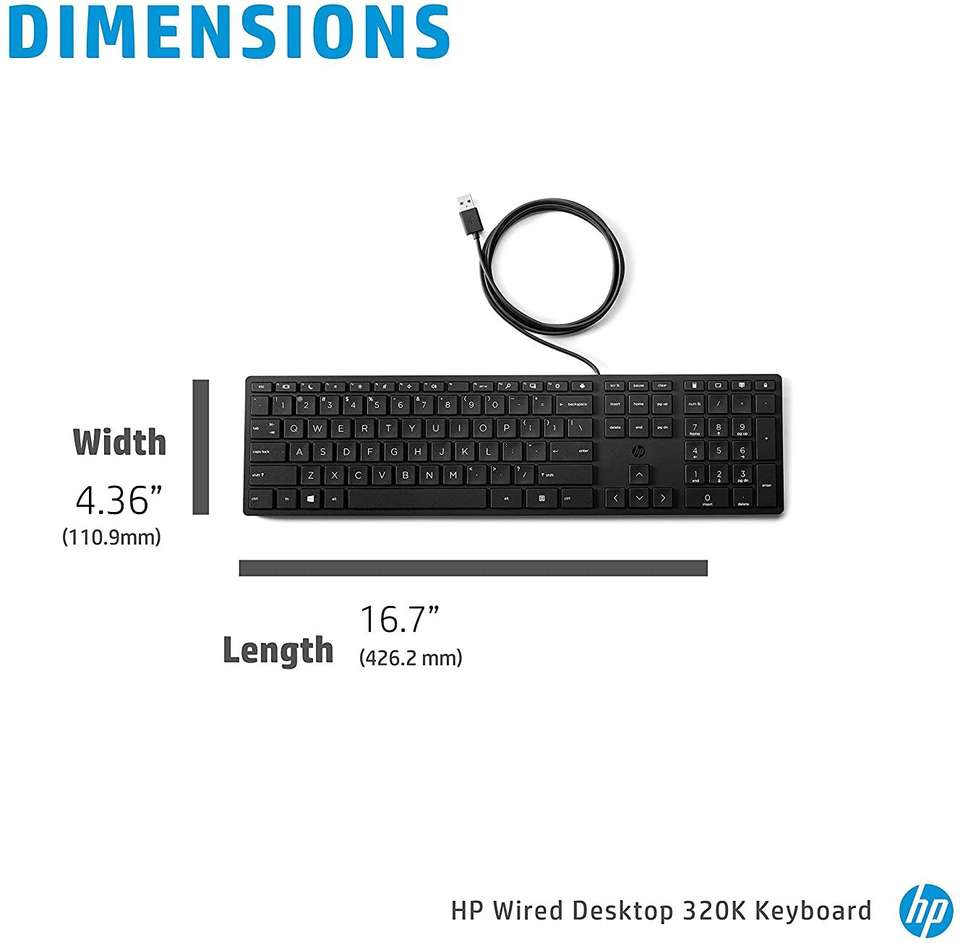HP 320K Wired USB Standard Desktop Keyboard Compatible with Desktop ...