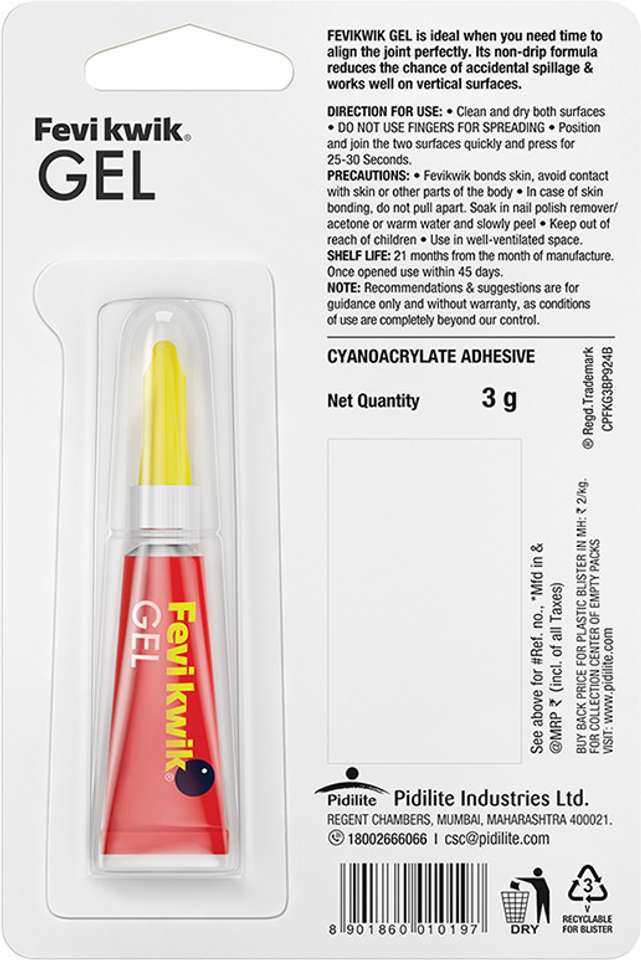 Pidilite Fevikwik Gel One Drop Instant Adhesive,Multipurpose & Easy to ...
