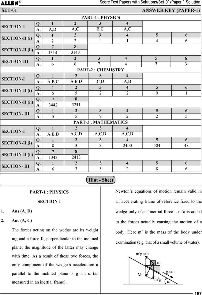 ALLEN SCORE 10 Test Papers with Solutions (Paper 1 & 2) for JEE ...
