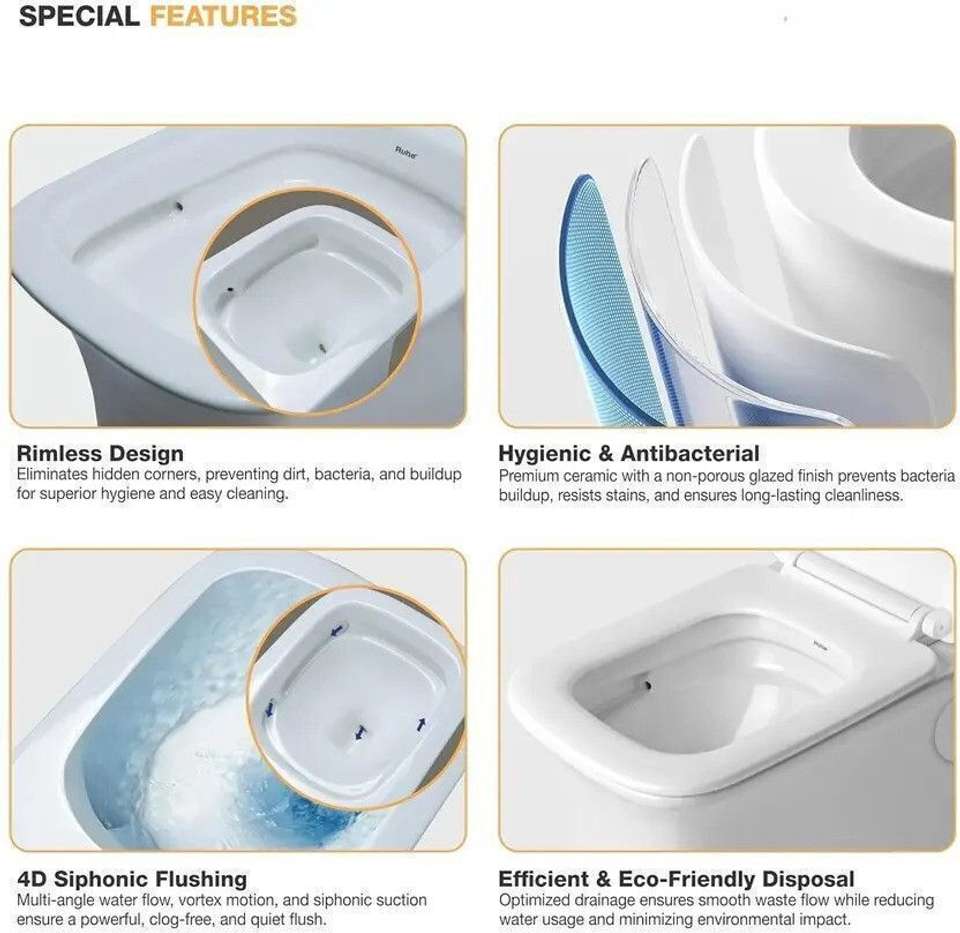Moro Wall-Hung Rimless Western Toilet Commode with 4D Siphonic Flushing ...