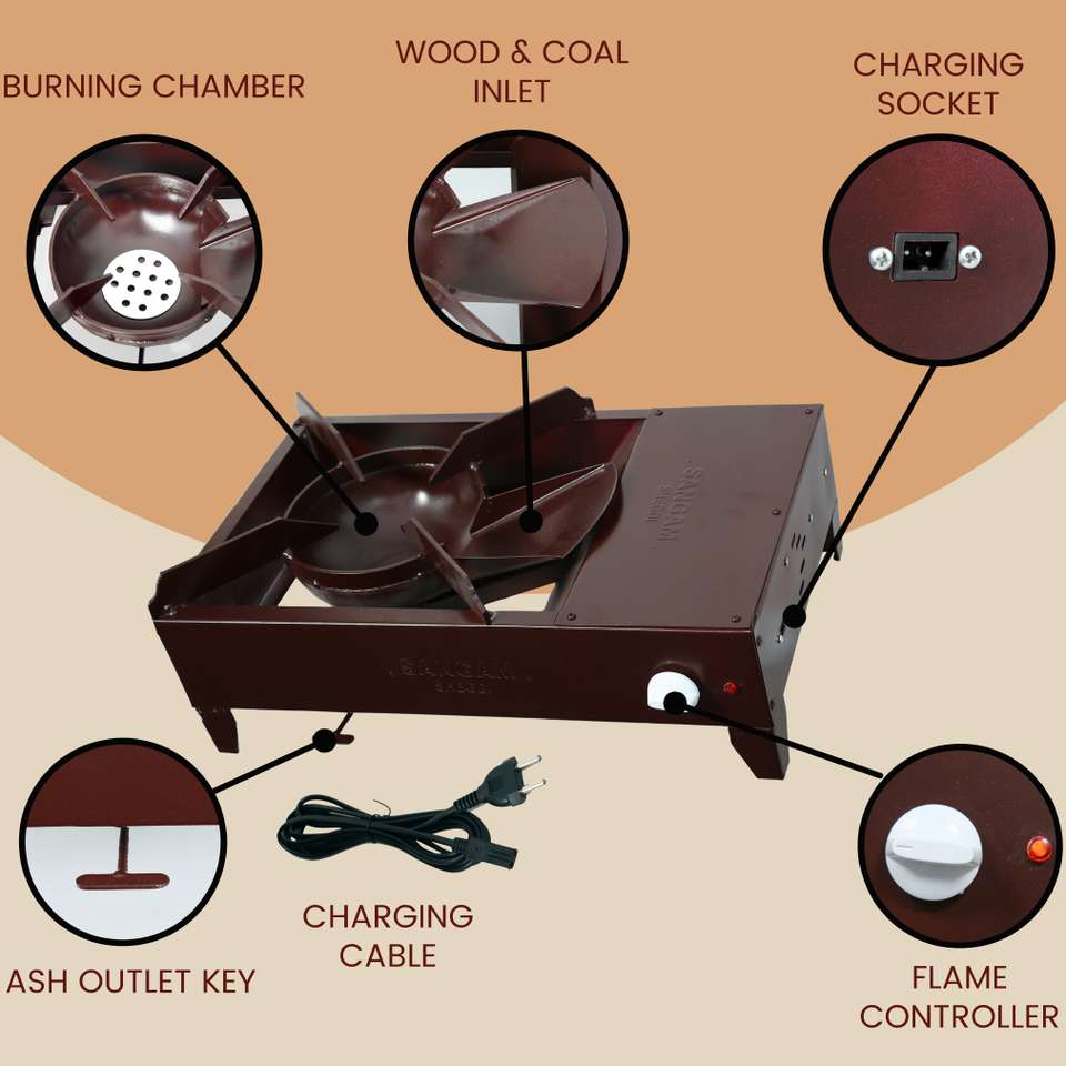 SANGAM SHEGADI Smokeless Coal(Koyla) Wood(Lakud) Stove Portable Camping ...