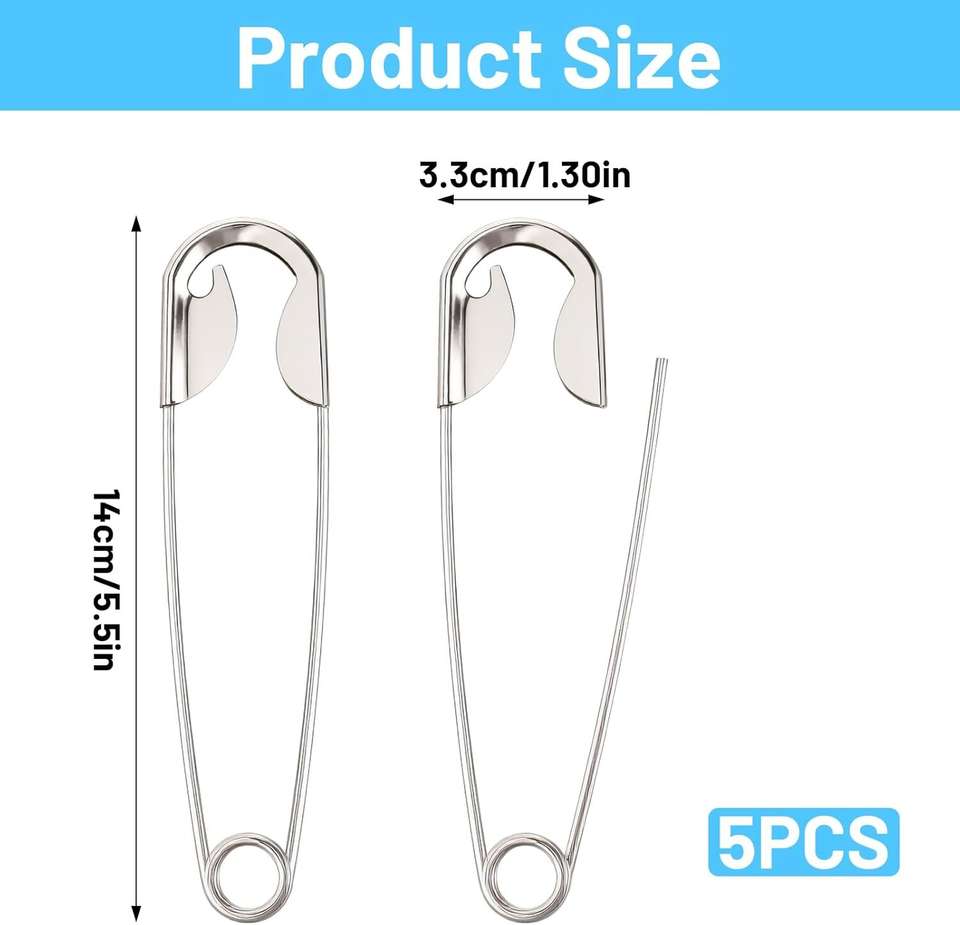 VSAKSH 1Pcs, Large Oversized Metal Safety Pin Hair Clip for Women Hair ...