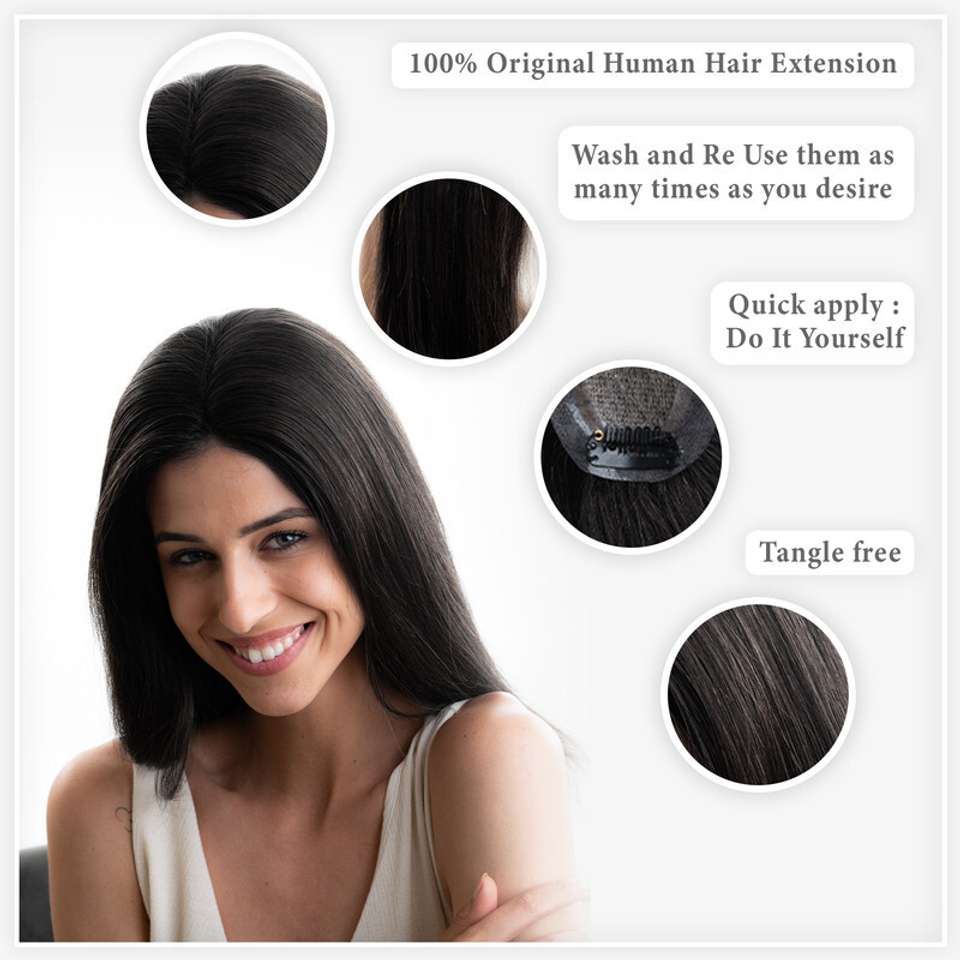 hair originals 100% Natural Human Silk Clip Based Scalp Topper (2X4, 16 ...