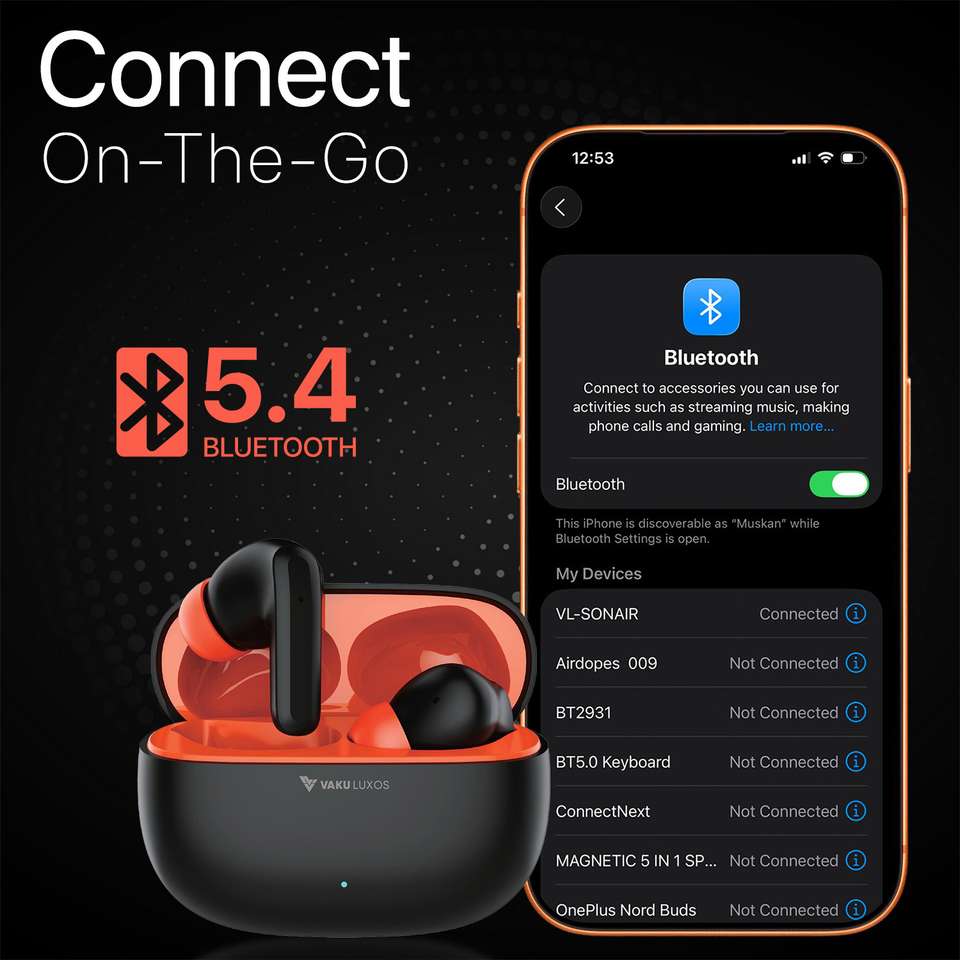 Vaku Luxos SONAIR TWS Bluetooth 5.4 Earbuds 60H Playtime Deep Bass ...