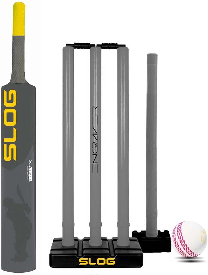 Jaspo Slog Engraver Cricket Kit – Full Size Plastic Bat, Synthetic Ball ...