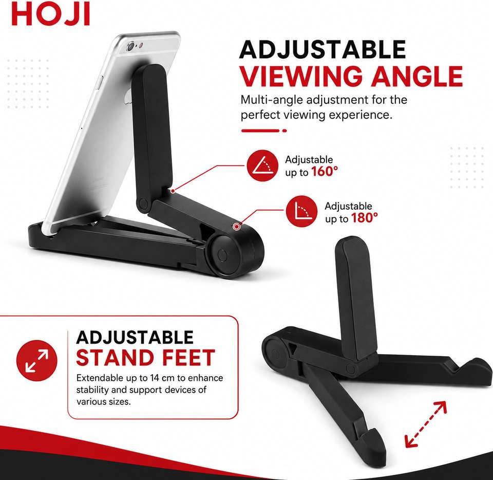 HOJI Foldable Tablet Stand for Desk, Adjustable Portable Tablet Holder ...