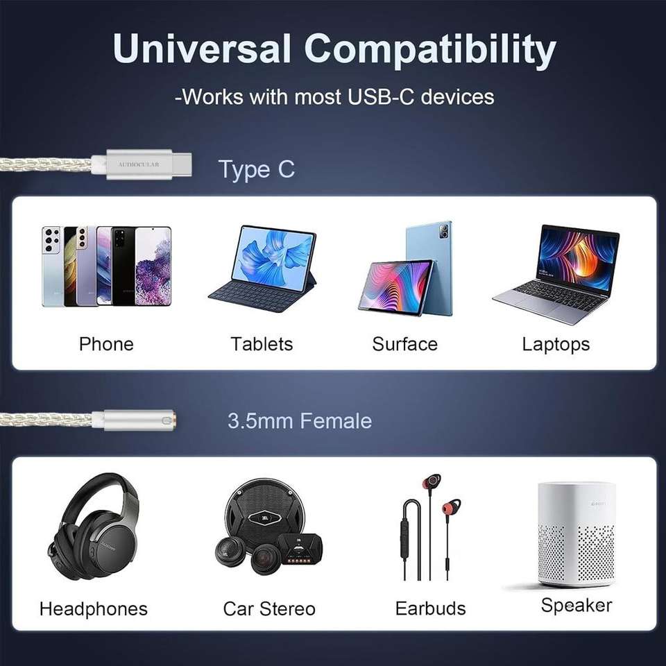 AUDIOCULAR Silver D07 Slim CX31993 Type C to 3.5mm Portable DAC ...