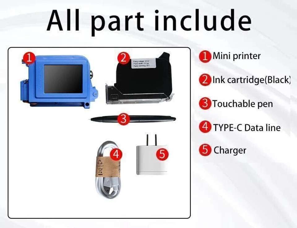 T JET Pack of 2 Handheld Portable Mini Inkjet Printer with LED Touch ...