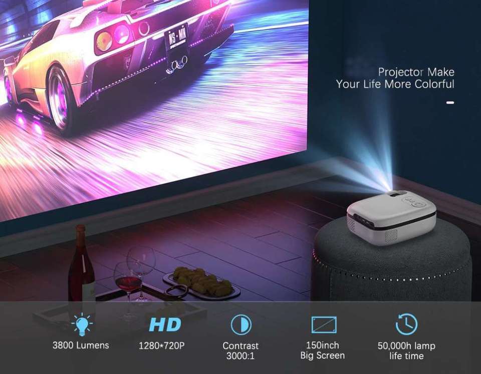 KEYPOCKET 1920x1080p 3D Full HD MP7 WiFi Phone Mirroring Airplay LED ...