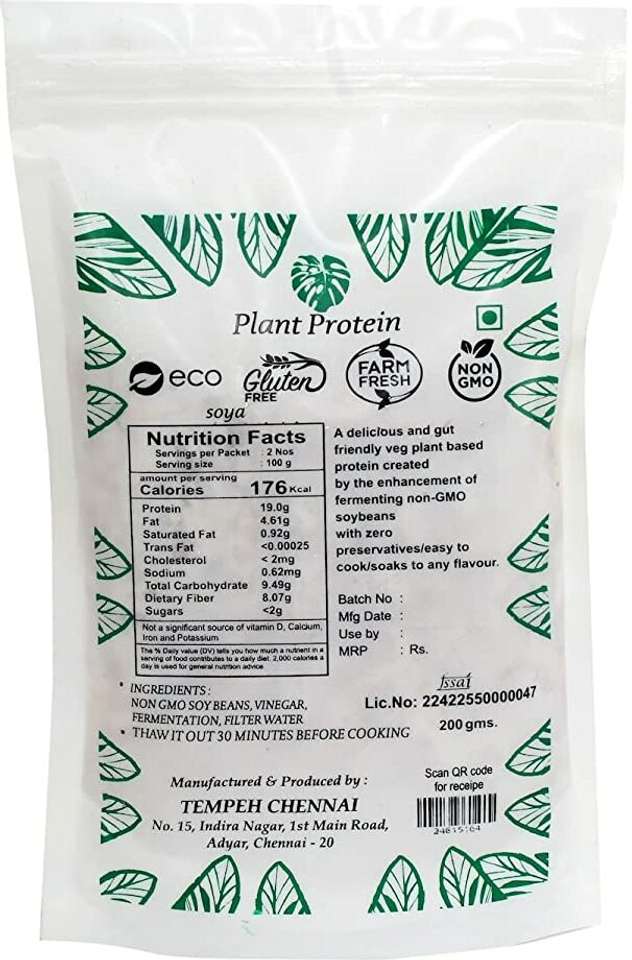 TEMPEHCHENNAI Fresh Tempeh/Tempe Soybean -ORIGINAL, 200g- Veg/Vegan ...