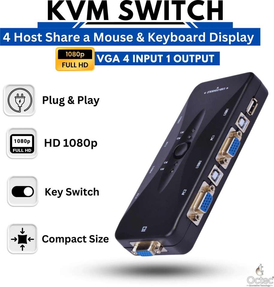 Octec 4-Port USB KVM Switch | VGA Splitter for Keyboard, Mouse ...