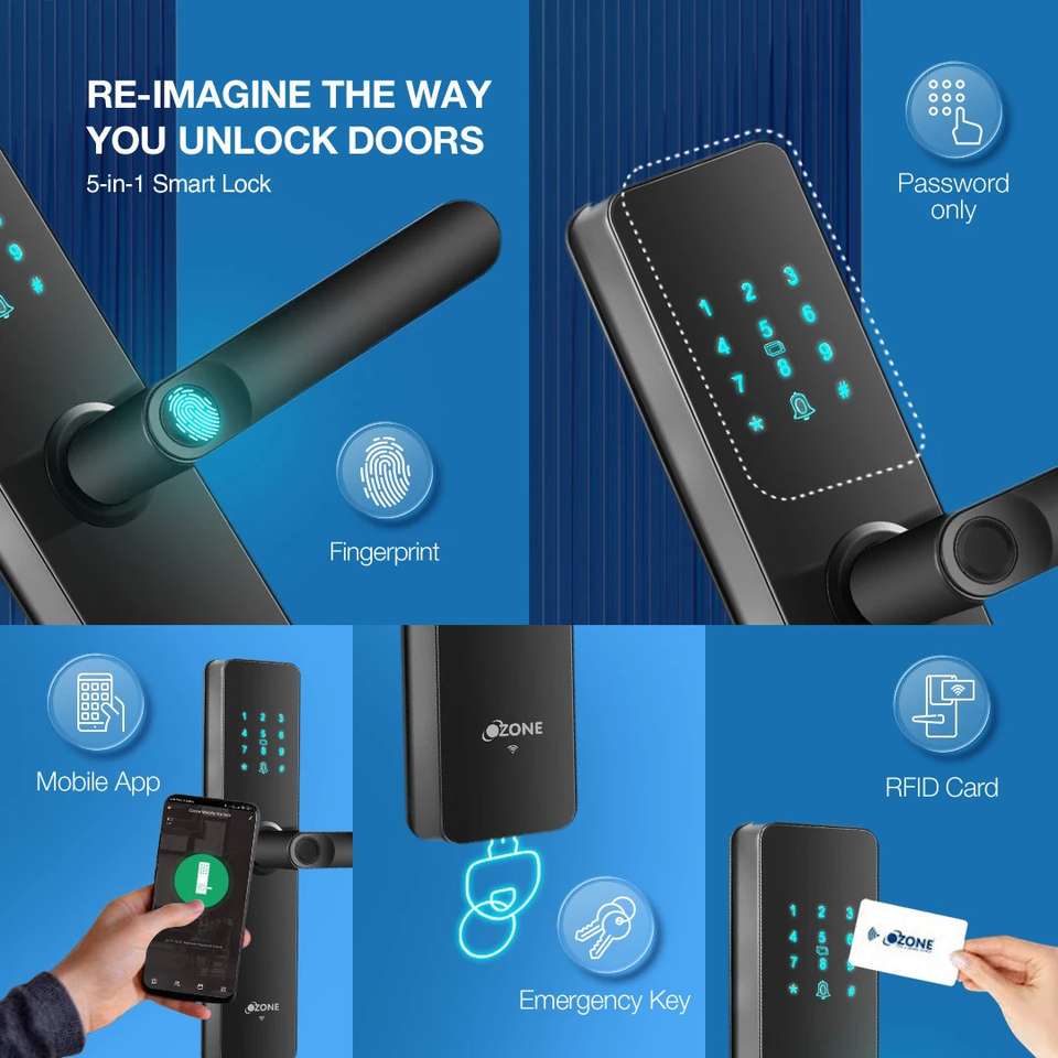 OZONE Smart Wi-Fi Lock for Wooden & Metal Doors, 4-Way Access, OzoLife ...