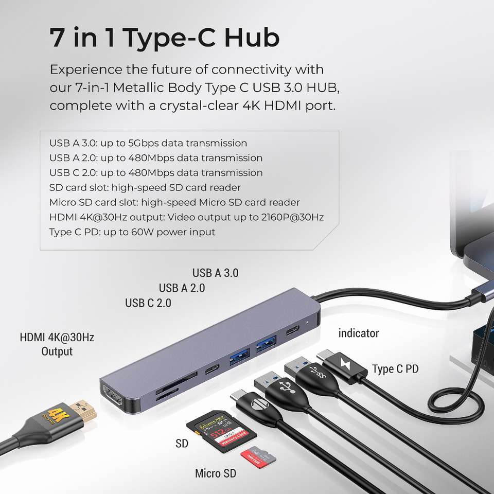DIGITEK DUH 007 High Speed 7 - 1 USB C USB 3.0 Hub with MacBook/Windows ...