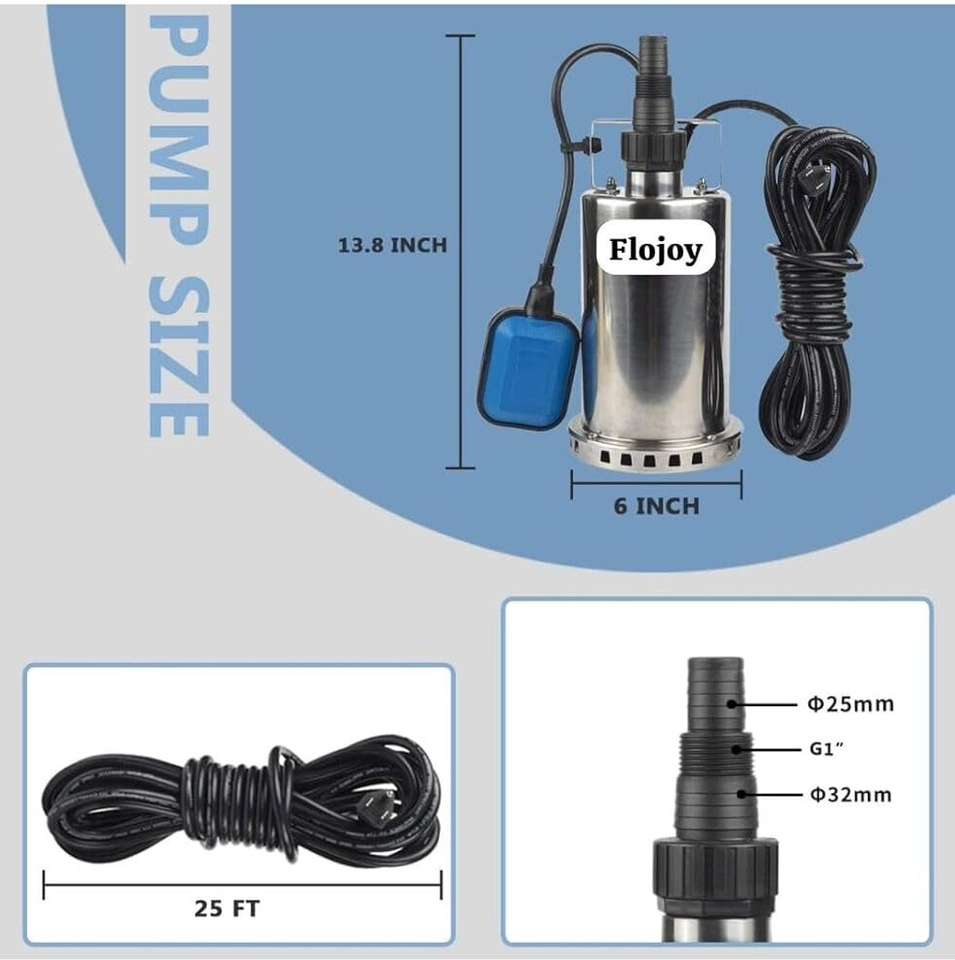 FLOJOY 1HP Sump Pump with Bottom Suction Head 8.5mtr Flow 10500L/hr ...