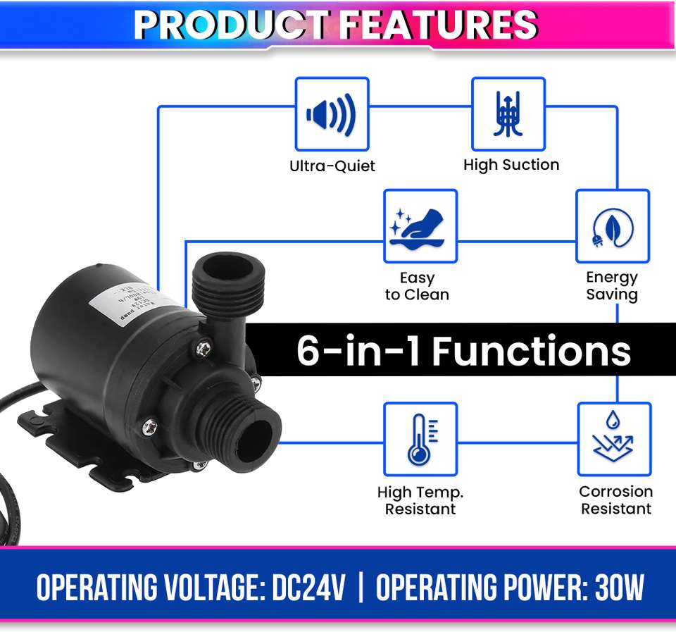 amiciFlo DC 24V Water Pump,Ultra-Quiet Submersible Pump with 780L/H ...